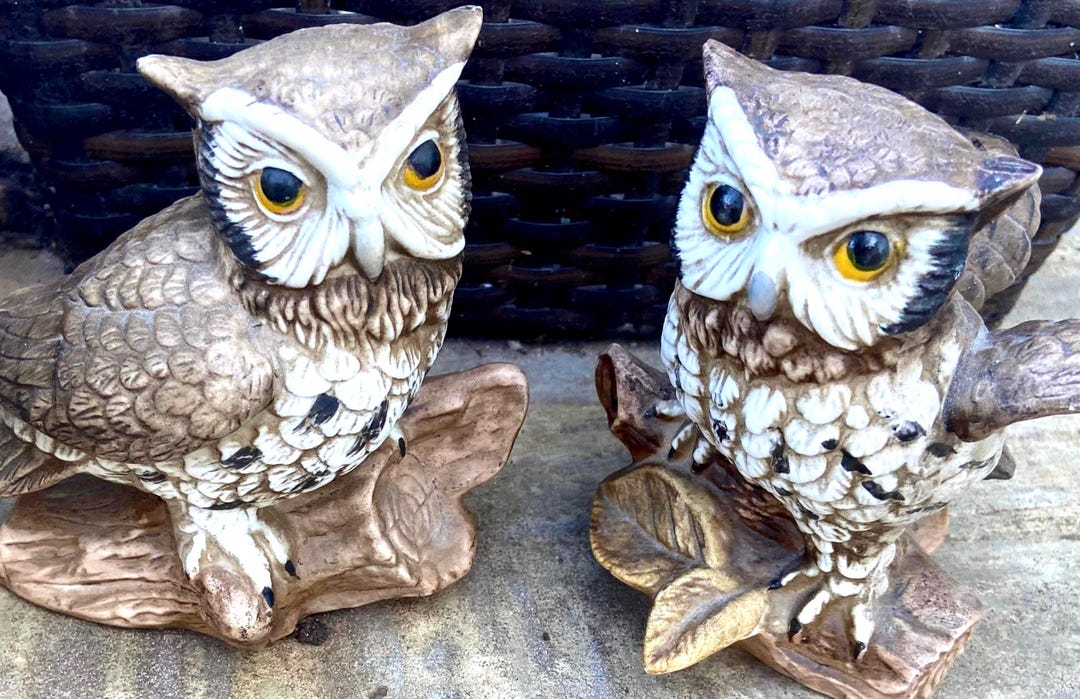 Vintage Horned Owl Pair of Ceramic HOMCO Brown Owls, Fall Seasonal ...