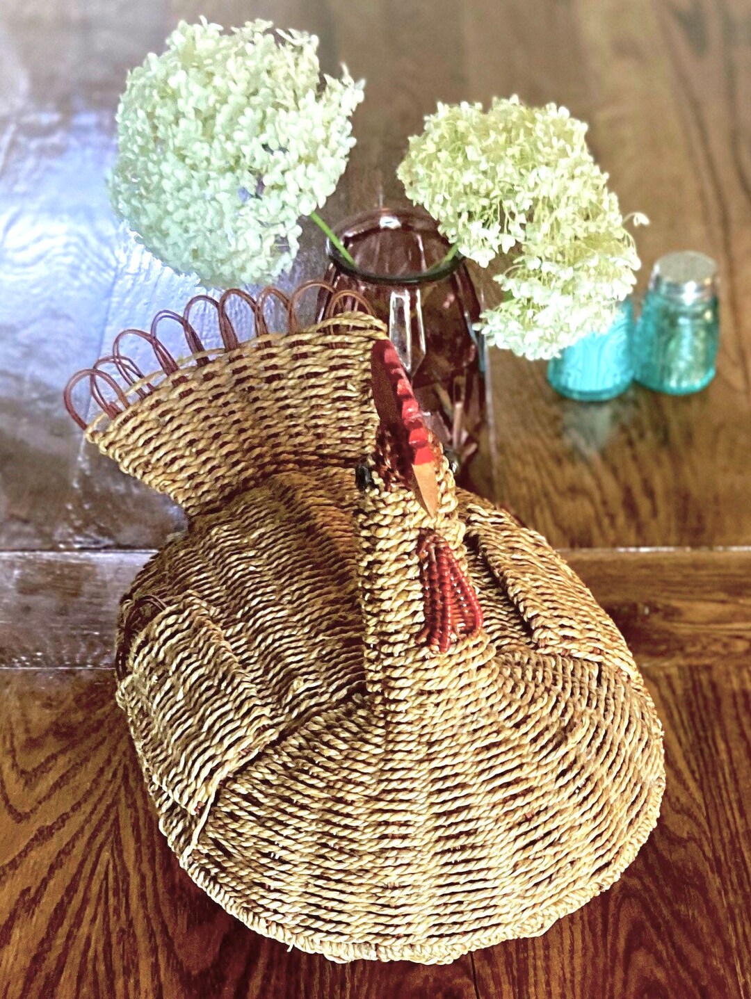 Vintage CHICKEN SHAPED Hand Woven Basket, Egg/basket Rooster Basket ...