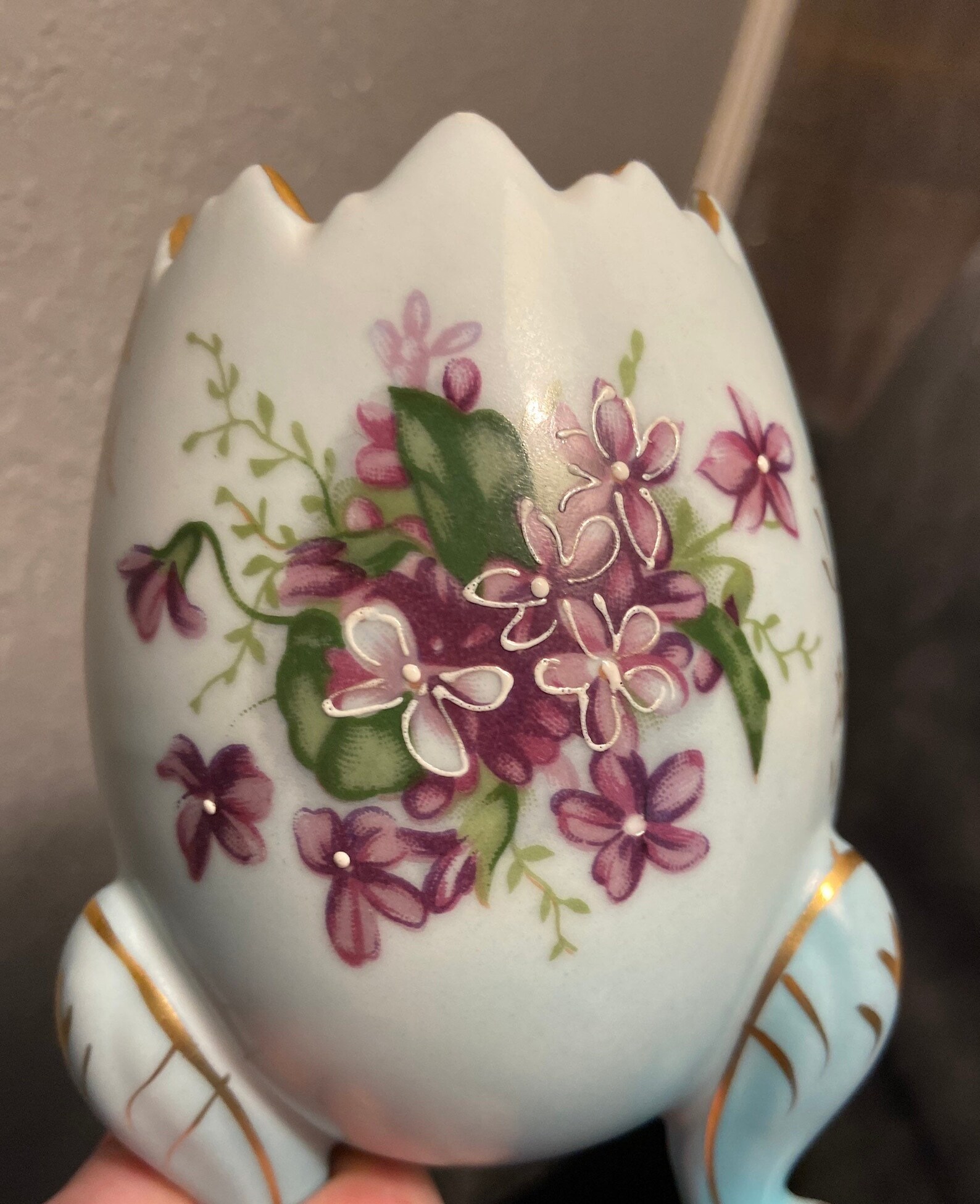 Vintage Violet Floral Ceramic Blue Egg Gold Lined Egg Easter | Etsy