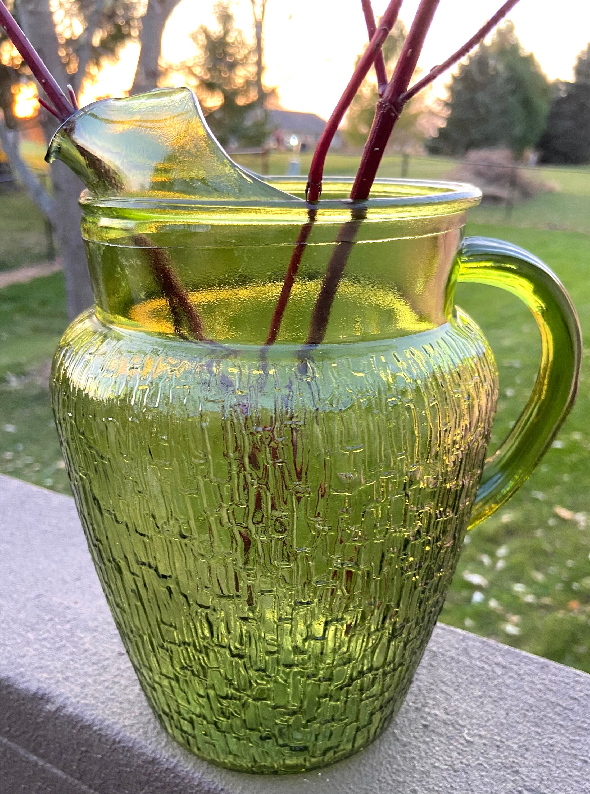 Vintage Pagoda Avocado Green Glass Large Pitcher Retro Anchor - Etsy