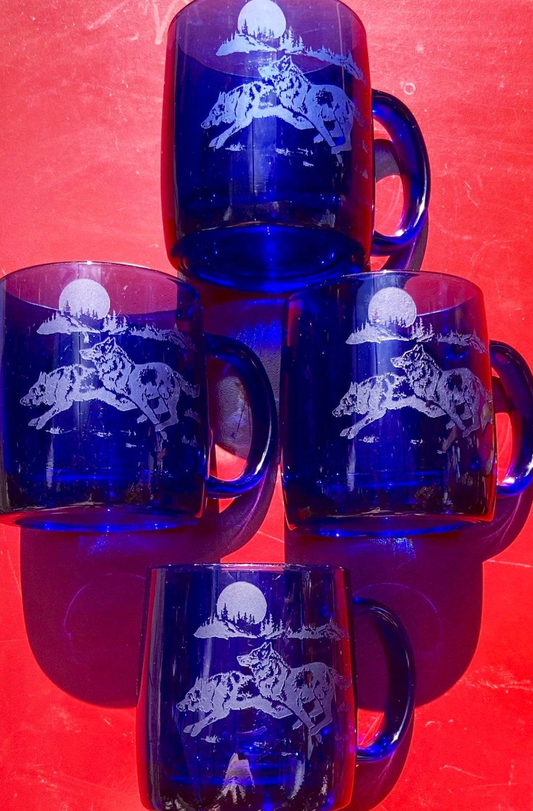 Vintage Wolf Cobalt Blue Glasses Set of 4, Cobalt Blue Glassware, Retro ...