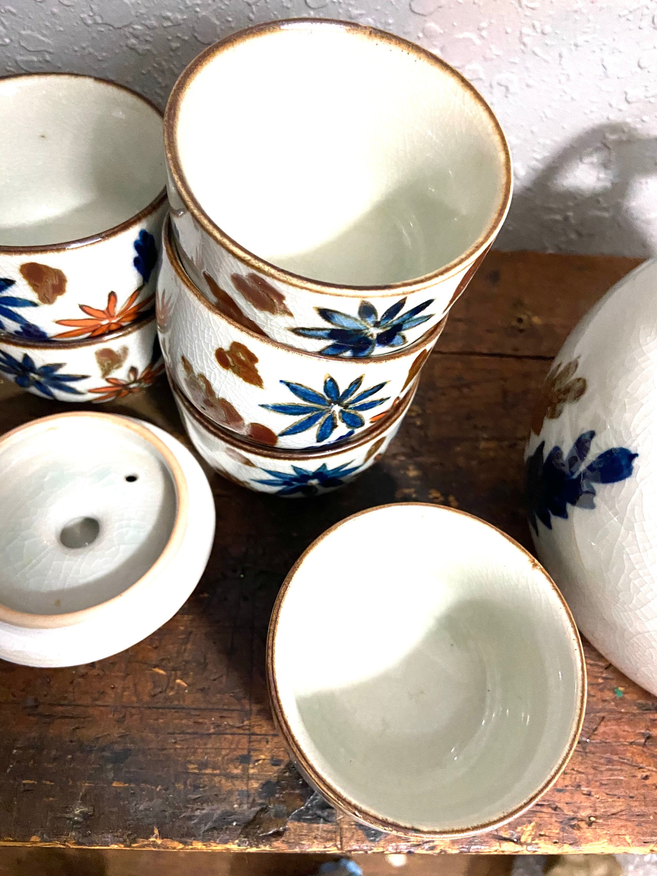 Vintage Asahi Stoneware Japanese Tea Set Teapot 6 Cups Floral | Etsy