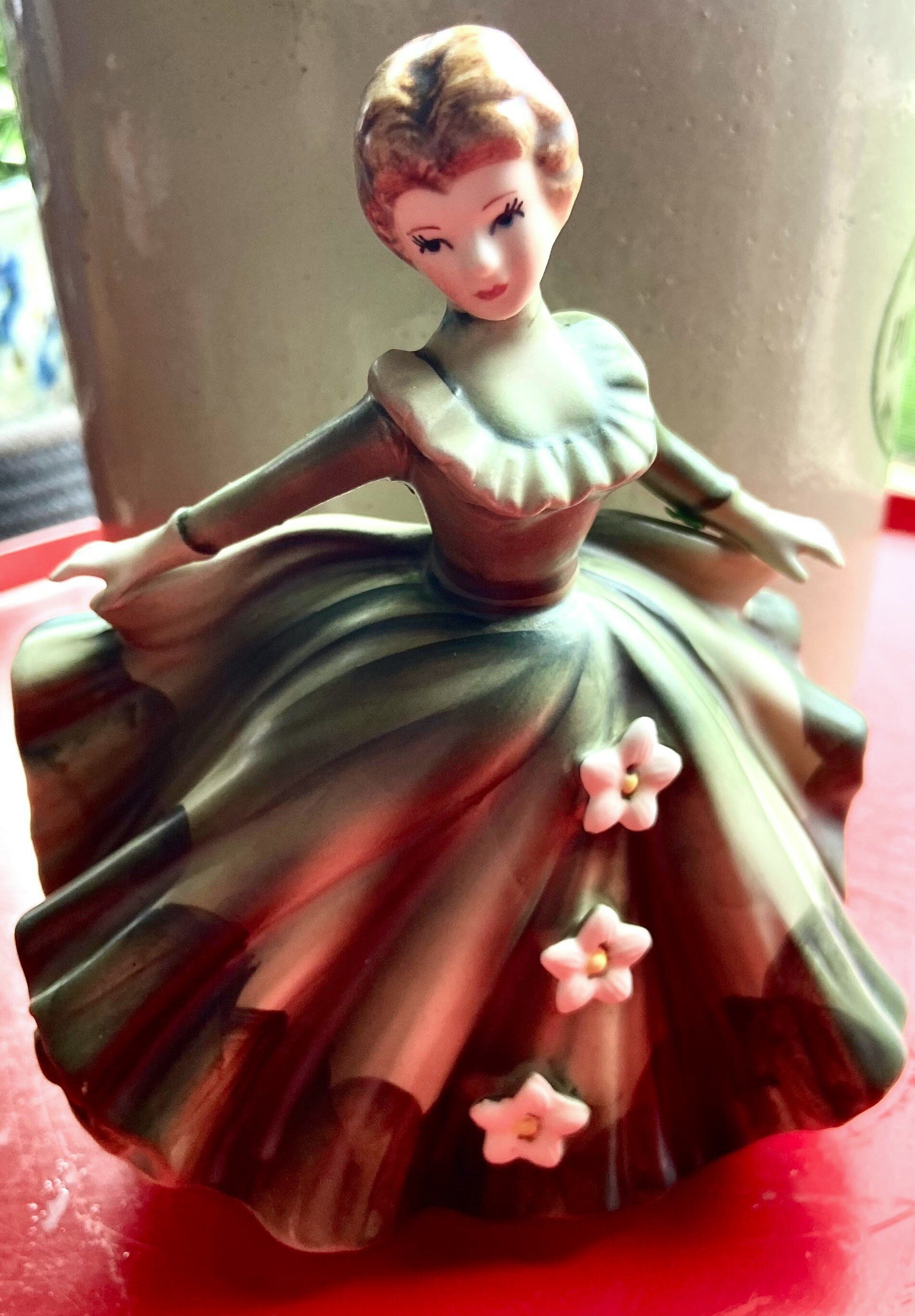 Vintage Lefton Southern Belle Woman in Green Dress Porcelain | Etsy