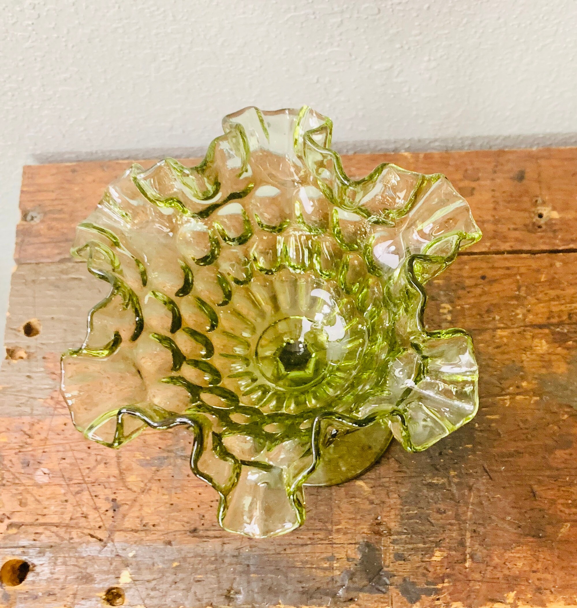Vintage Fenton Green Glass Thumbprint Style Compote/ Candy - Etsy