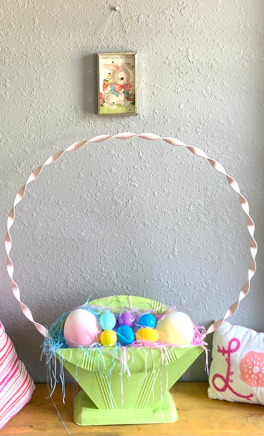 Vintage Easter Basket Large Metal With Pair Eggs Medium Ceramic and ...
