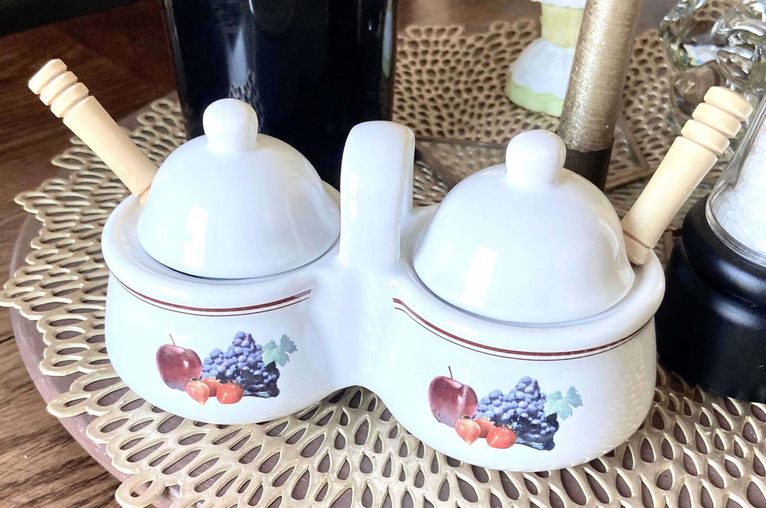 Vintage Houston Harvest Double Jam Jelly Servers With Lids and Spoons ...