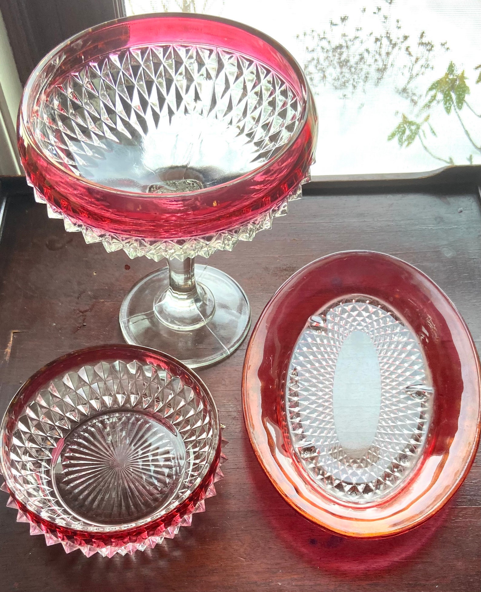 Vintage RUBY DIAMOND Point Water Set of 3 Crystal Glass Cut | Etsy