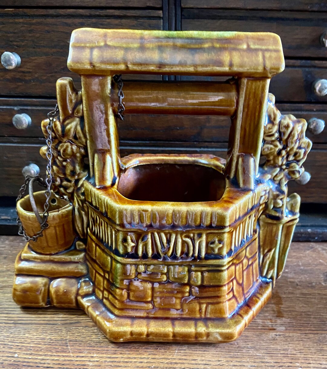 Vintage MCCOY Wishing Well Mill Brownn/green Planter With Metal Chain ...