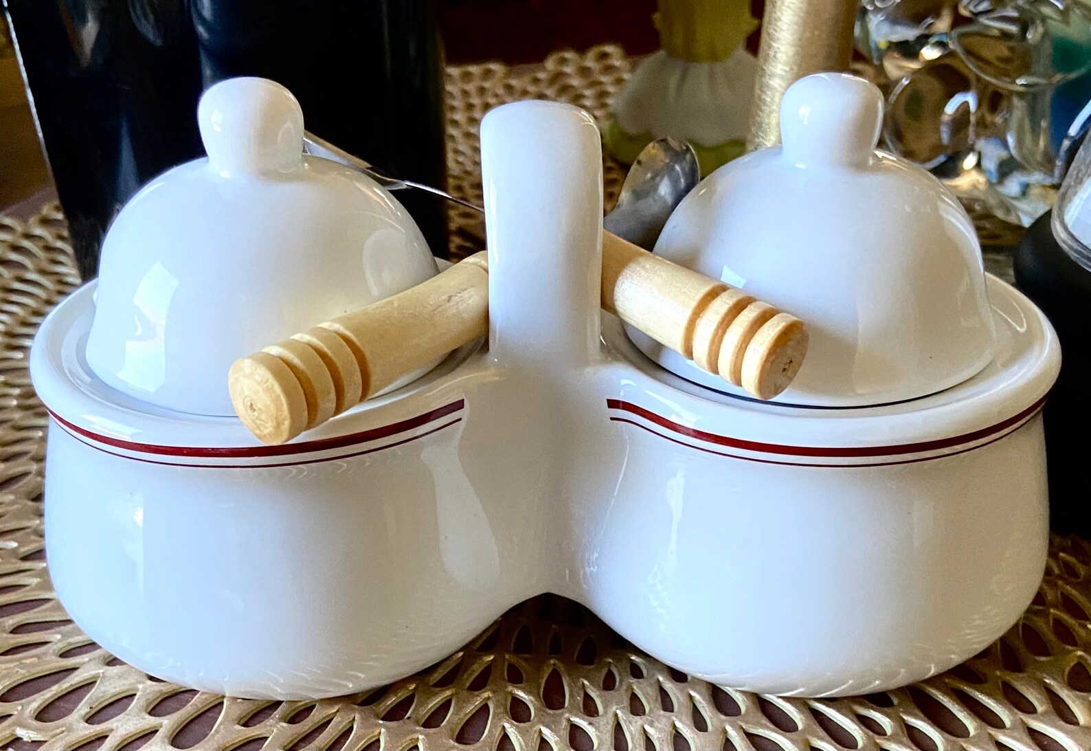Vintage Houston Harvest Double Jam Jelly Servers With Lids and Spoons ...