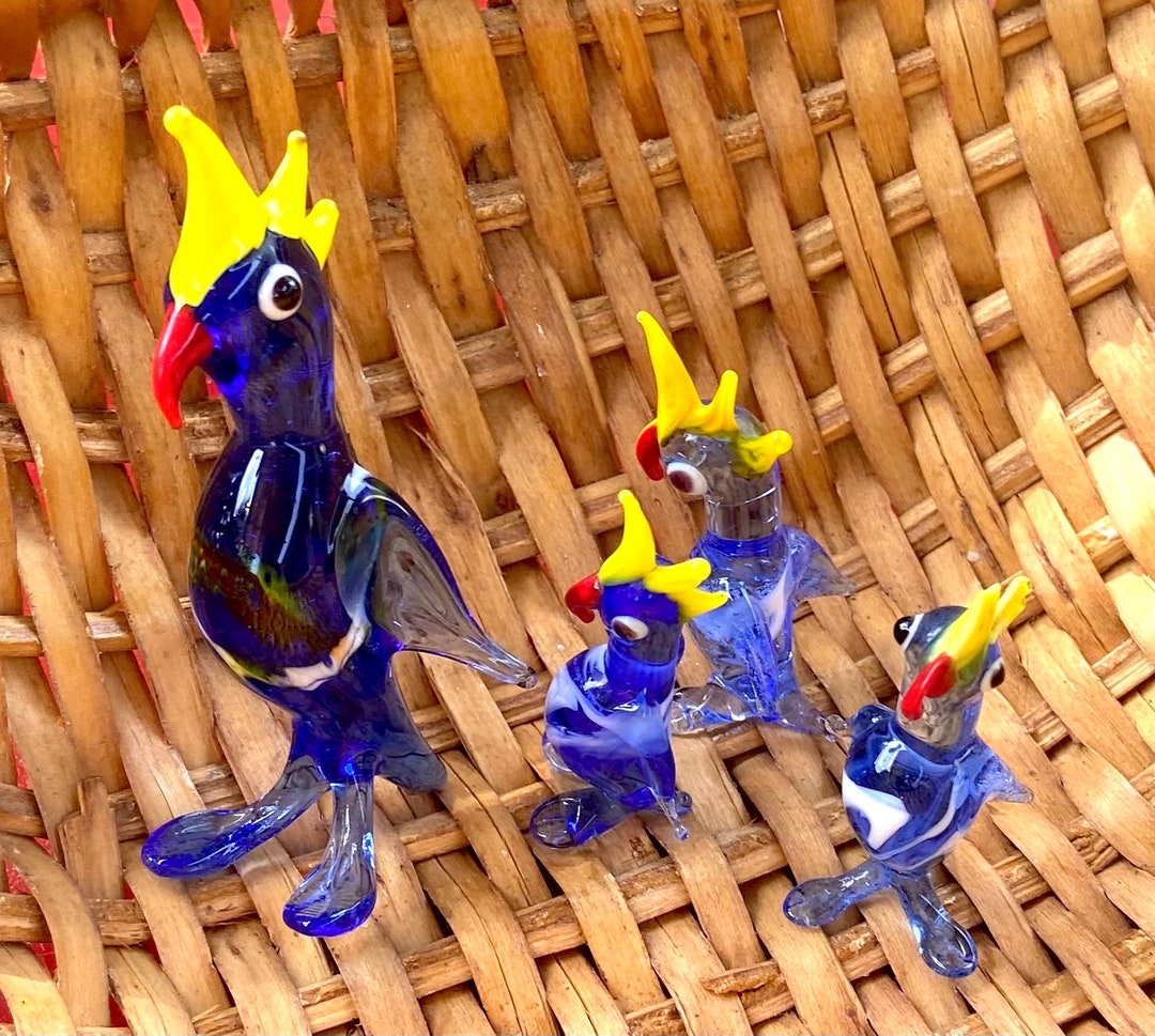 Vintage Murano Parrot Blue Italian Art Glass With Baby Parrots ...