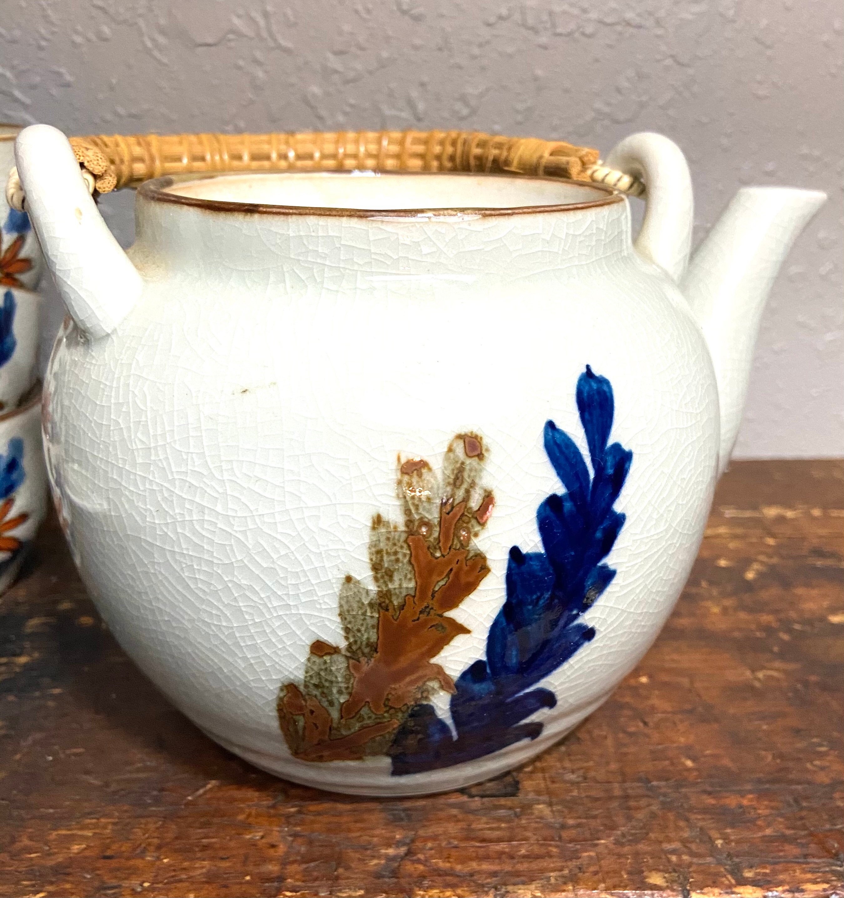 Vintage Asahi Stoneware Japanese Tea Set Teapot 6 Cups Floral - Etsy