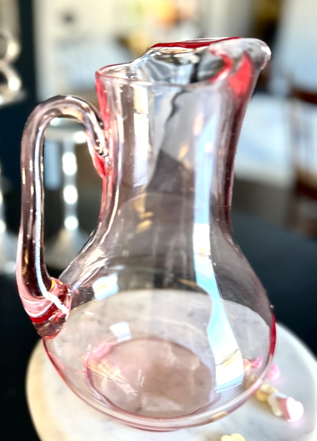 Vintage PINK Depression Glass Pitcher Large Lemonade, Summer Porch Pink ...
