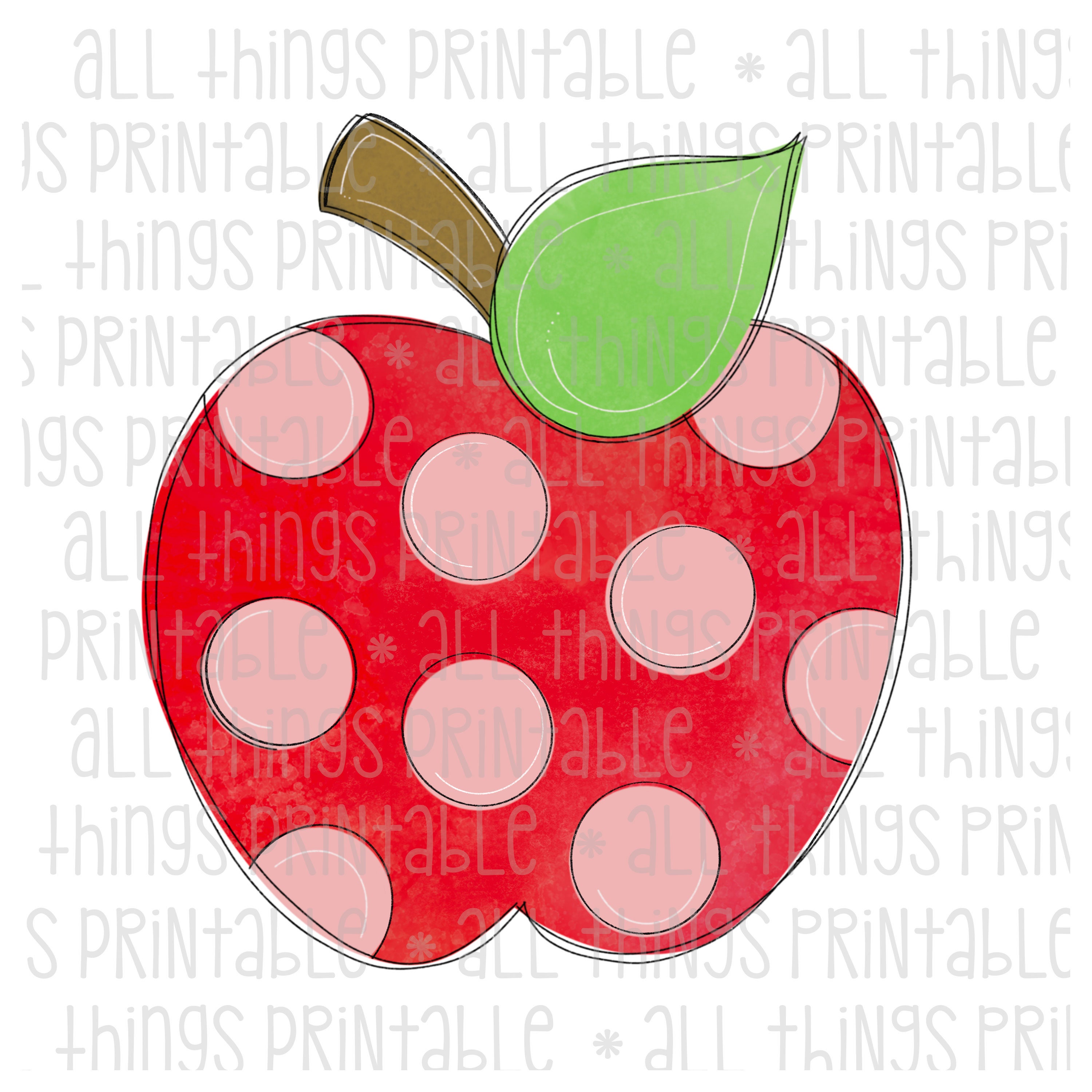 Apple With Red Polka Dots - Back to School Printable PNG Design ...