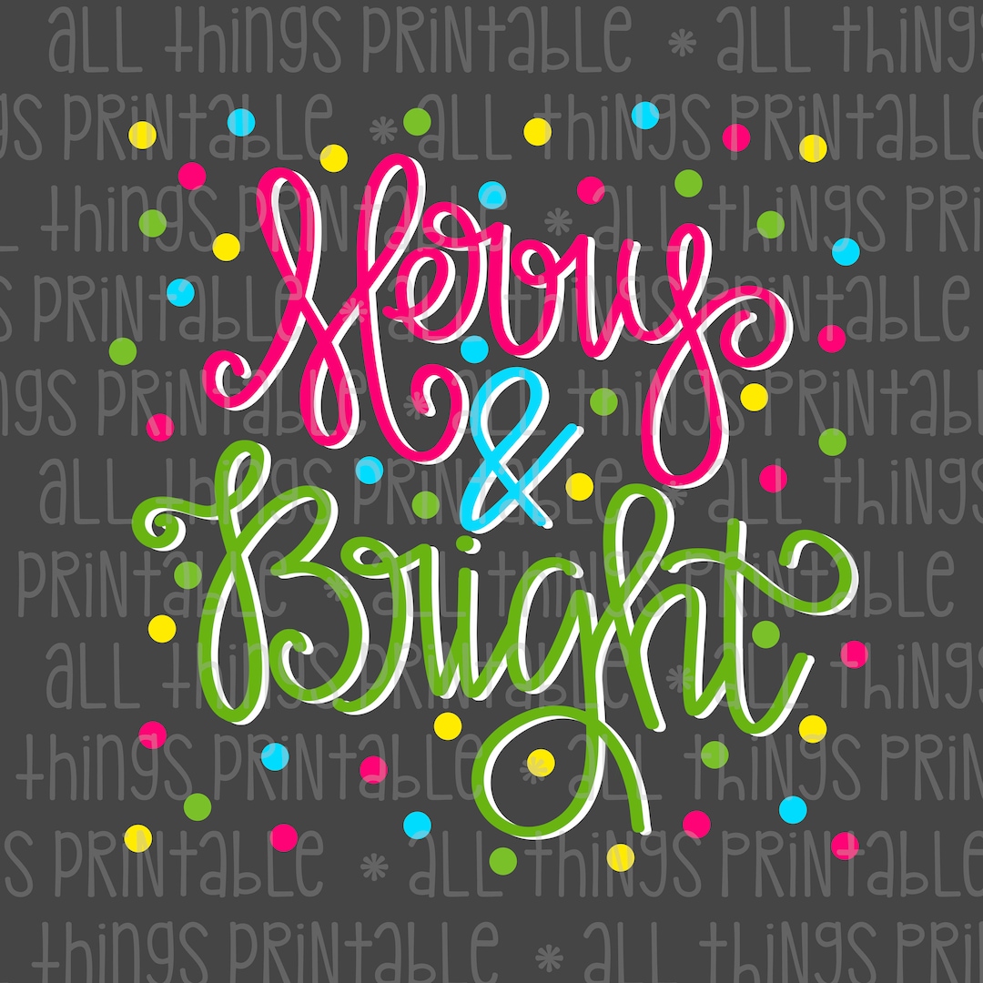 Merry and Bright Printable PNG Lettering - Pink - Christmas Sublimation ...