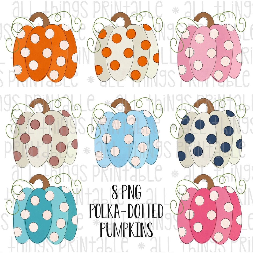 Polka Dotted Pumpkin PNG Printable Set Fall Halloween Thanksgiving PNG ...