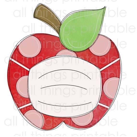 Apple with Mask Back to School Printable PNG Design | Etsy