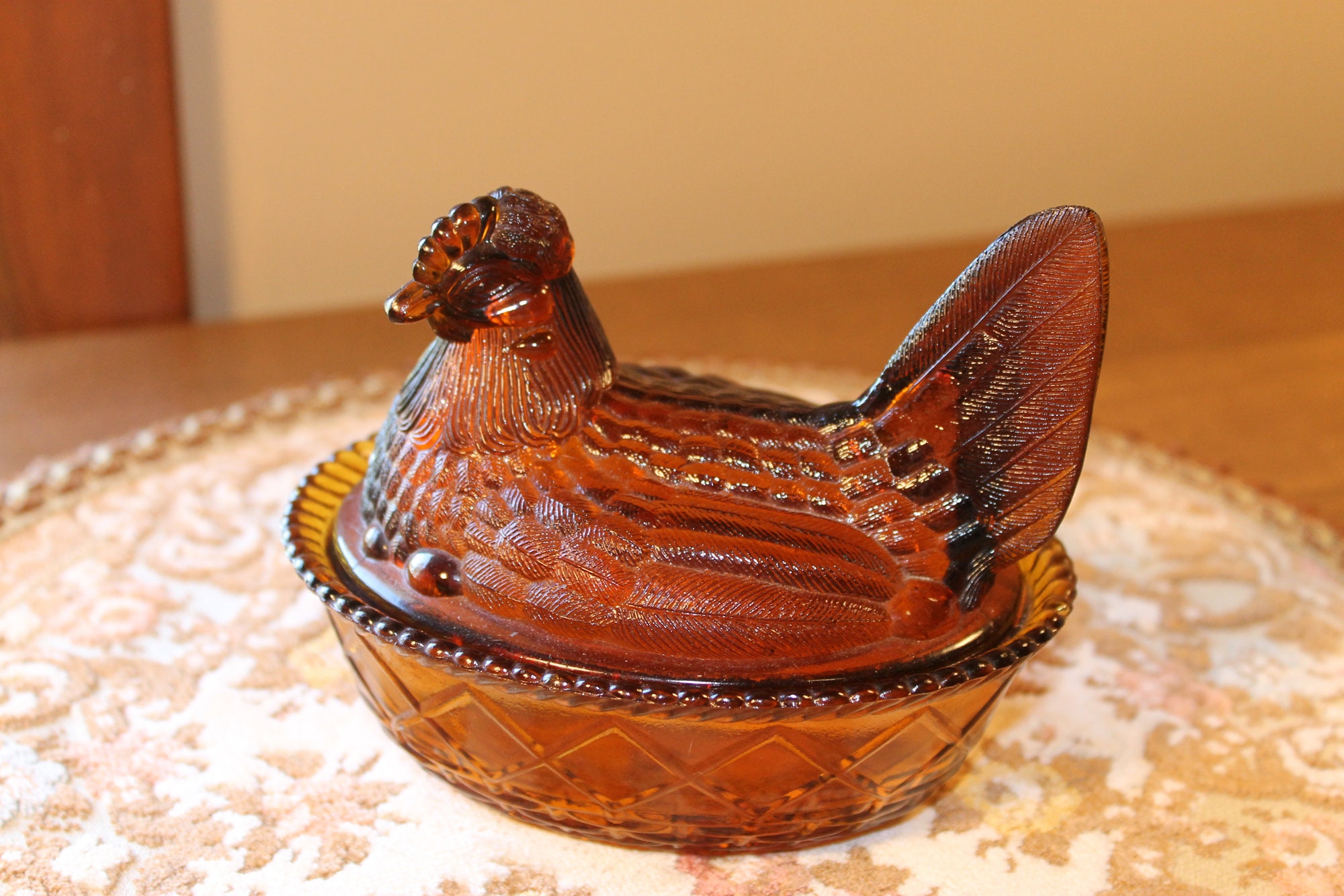 Vintage Westmoreland Glass Hen on Nest, Split Tail Nesting Hen, Brown ...