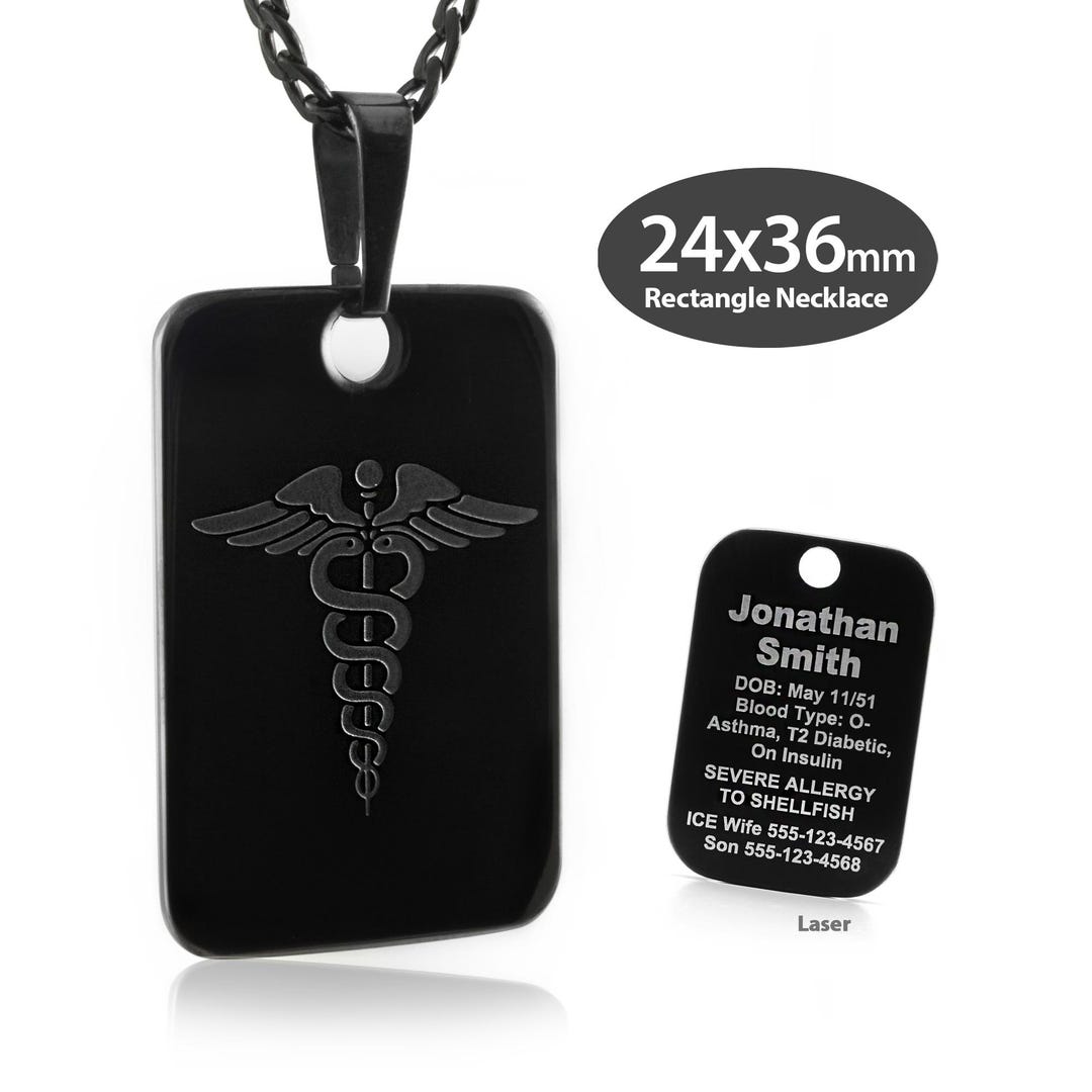 Medicengraved® Rectangle Medical ID Necklace (24x36mm) in 316L ...