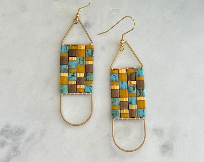 Beaded Tila Earrings | Tile Beads | Modern Earrings - Etsy