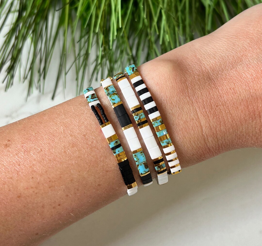 Black, White, Turquoise, & 24k Gold Bracelets | Glass Tile Bracelets ...