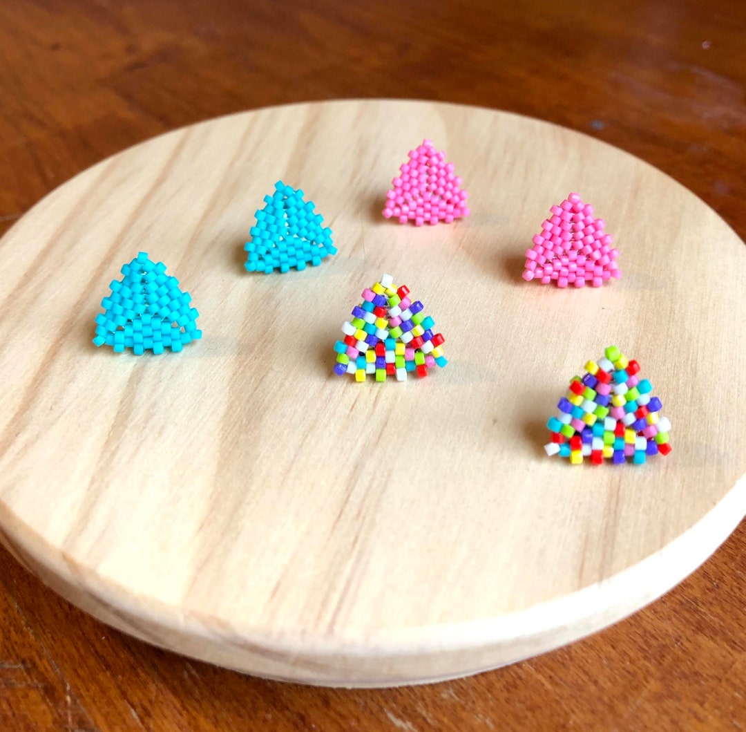 Beaded Stud Earrings | Seed Bead Studs | Geometric - Etsy