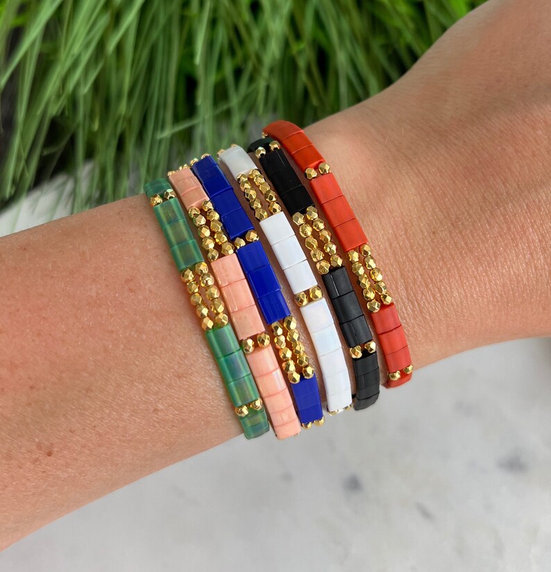 Stackable Beaded Bracelets Glass Tile Bracelets 24k Gold - Etsy
