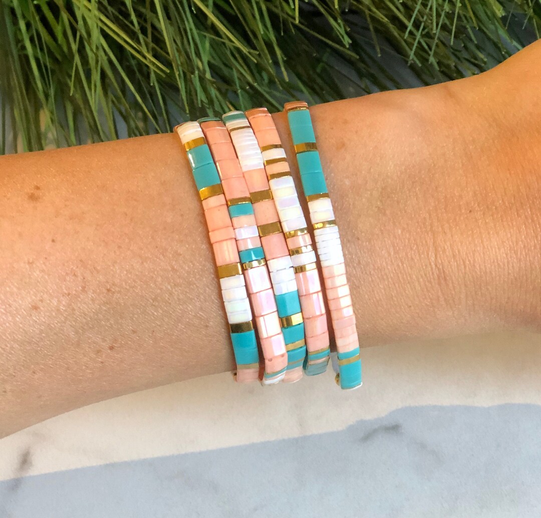 Stackable Beaded Bracelets Glass Tile Bracelets 24k Gold - Etsy