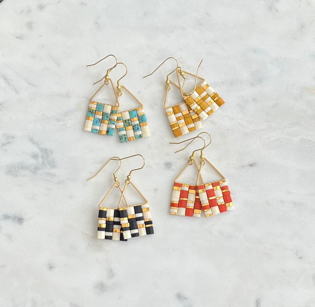 Beaded Tila Earrings | Tile Beads | Modern Earrings - Etsy