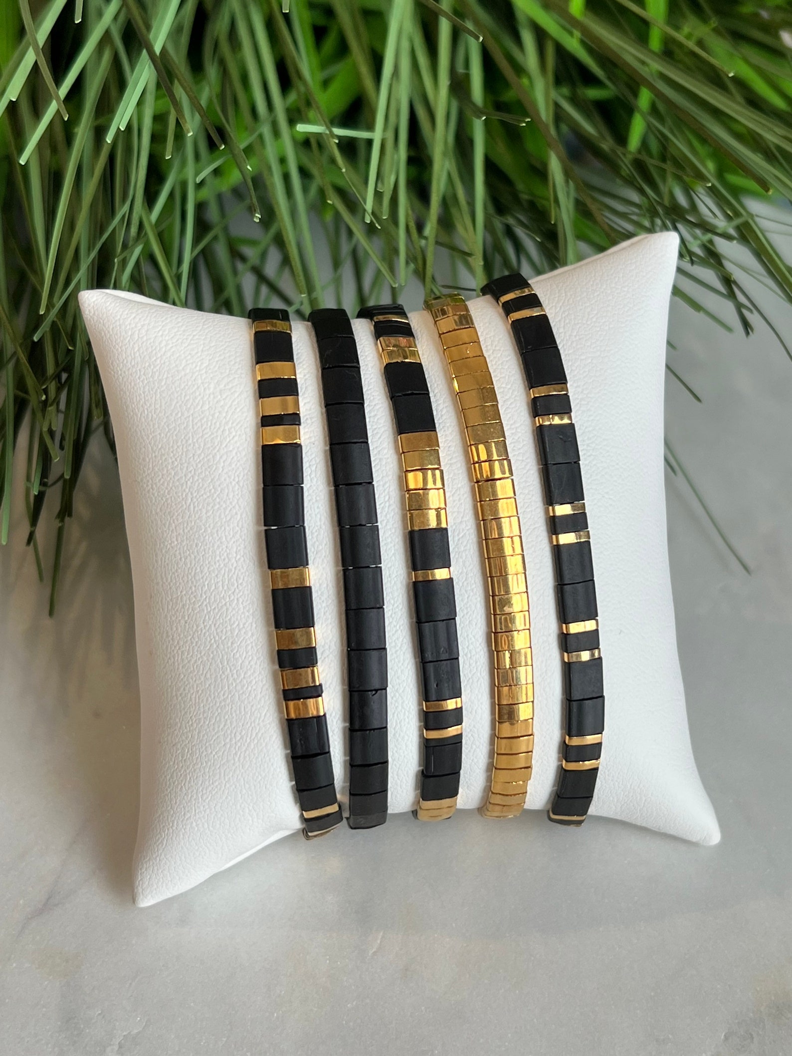 Stackable Beaded Bracelets Glass Tile Bracelets 24k Gold - Etsy