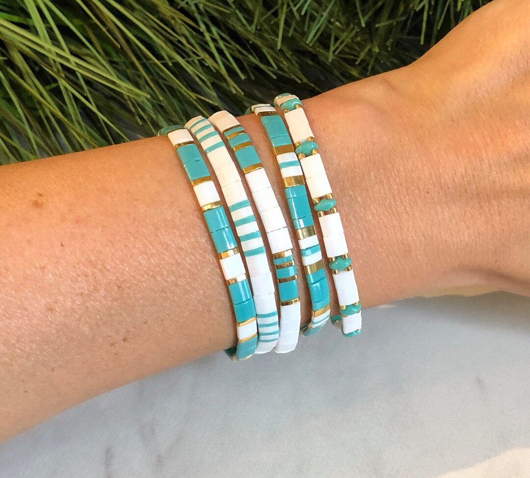 Stackable Beaded Bracelets | Glass Tile Bracelets | 24k Gold ...