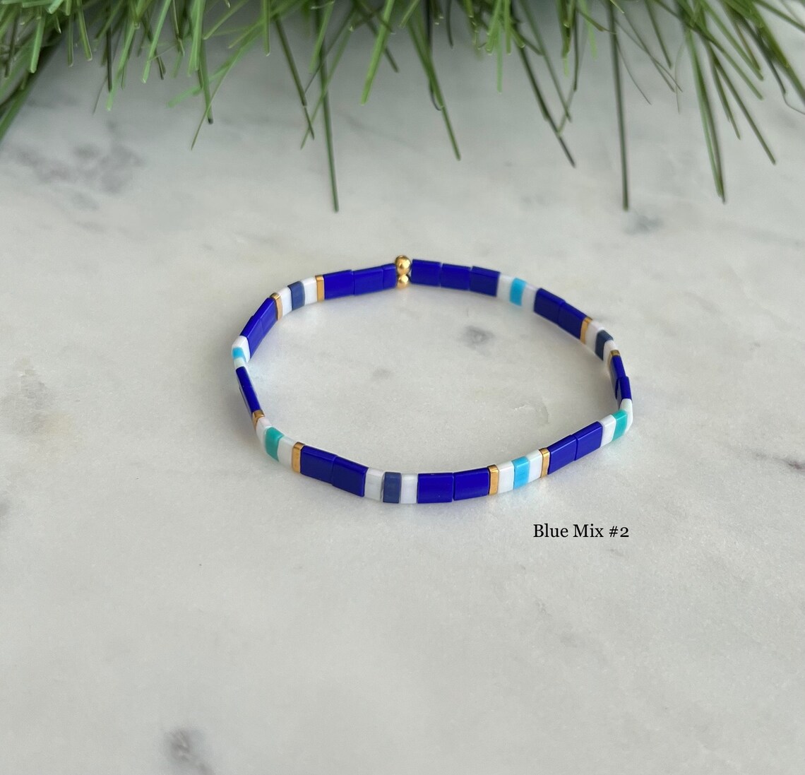 Shades of Blue Stackable Beaded Bracelets Glass Tile - Etsy