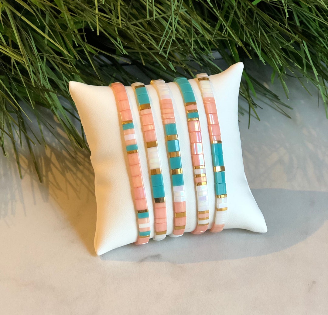 Stackable Beaded Bracelets Glass Tile Bracelets 24k Gold - Etsy