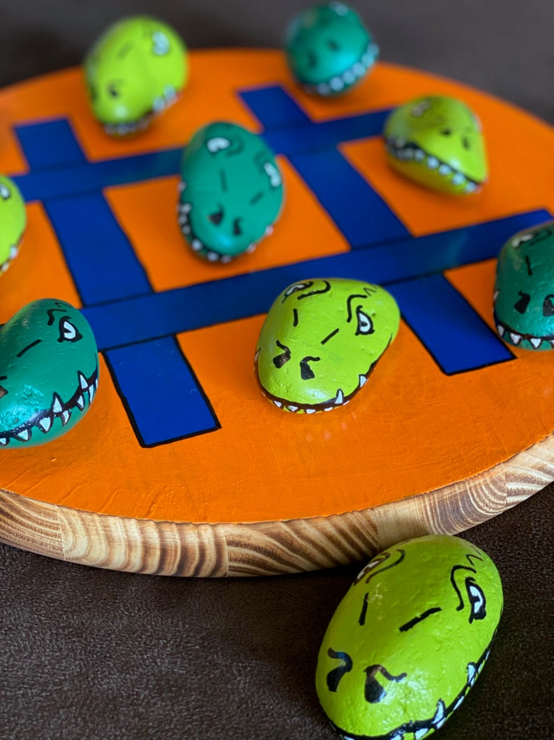 Rock Tic Tac Toe Board, Gator-themed Tic-tac-toe Board, Hand-painted ...