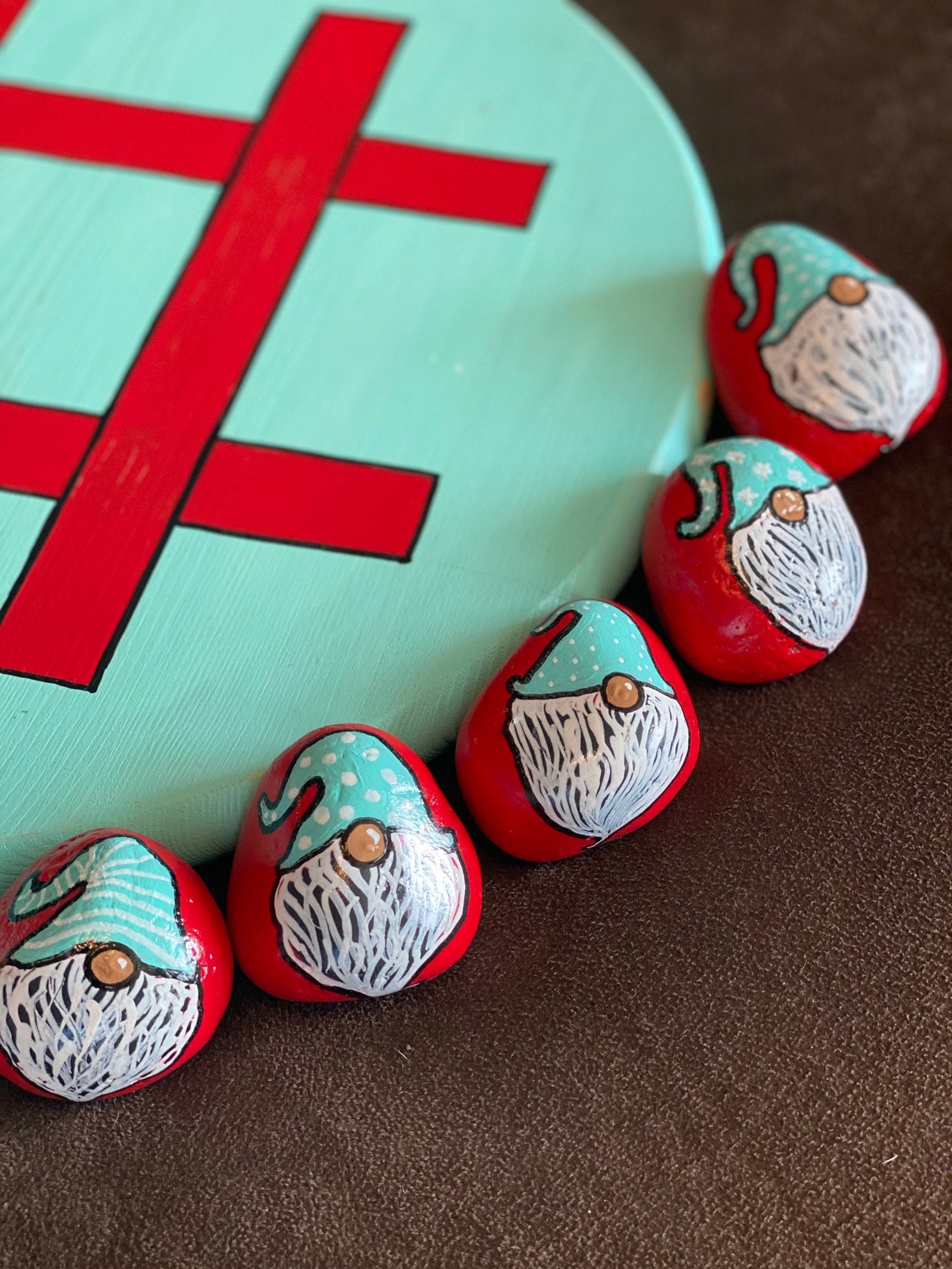 Rock Tic Tac Toe Board, Gnome Themed Tic-tac-toe Board, Hand-painted ...