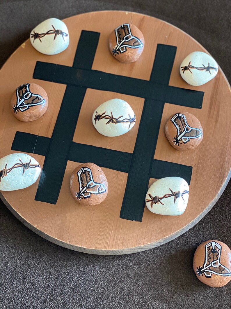 Rock Tic Tac Toe Board, Country-themed Tic-tac-toe Board, Hand-painted ...