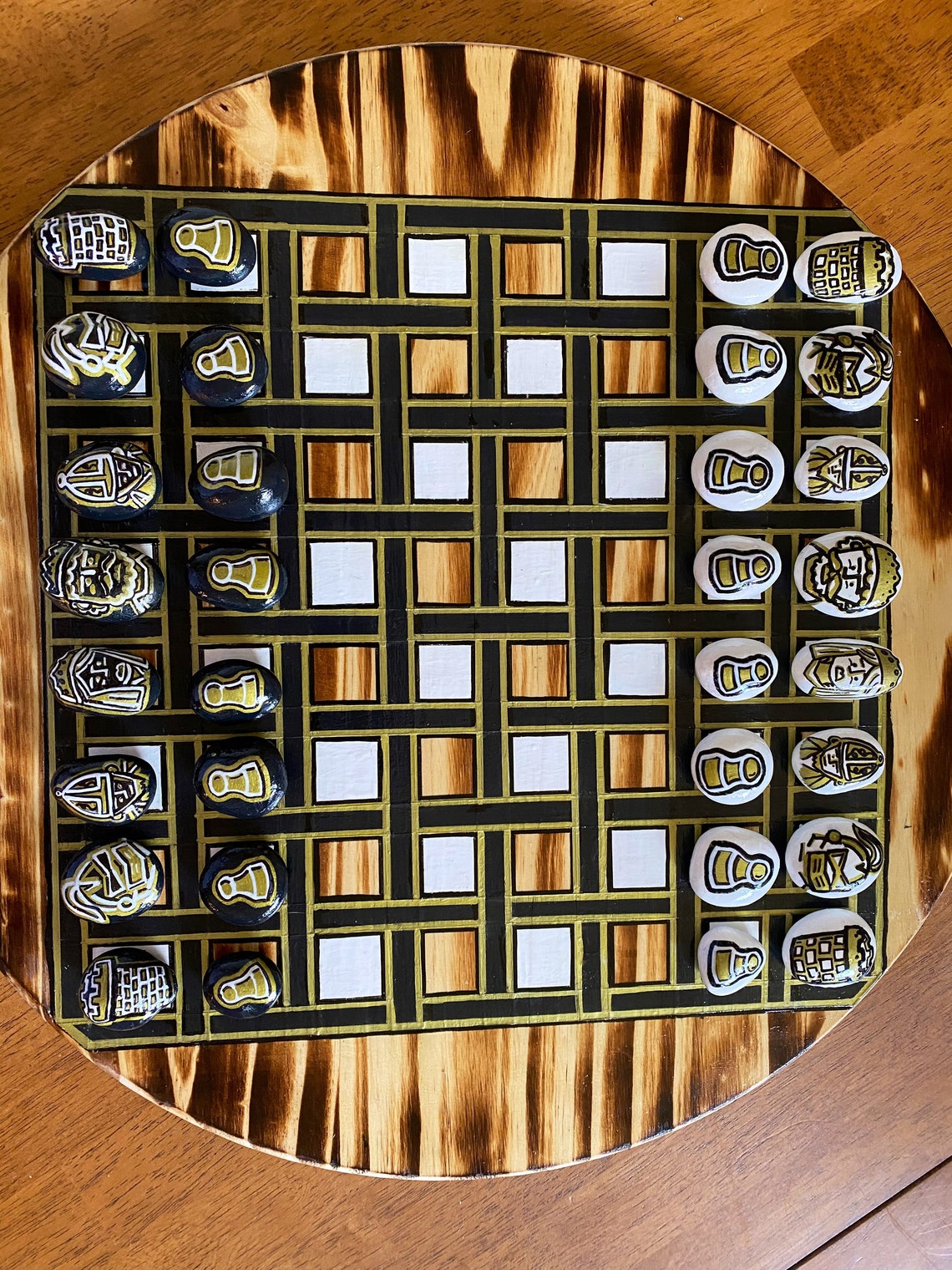 Rock Chess Hand-painted Chess Set With Wooden Hand-painted Board - Etsy