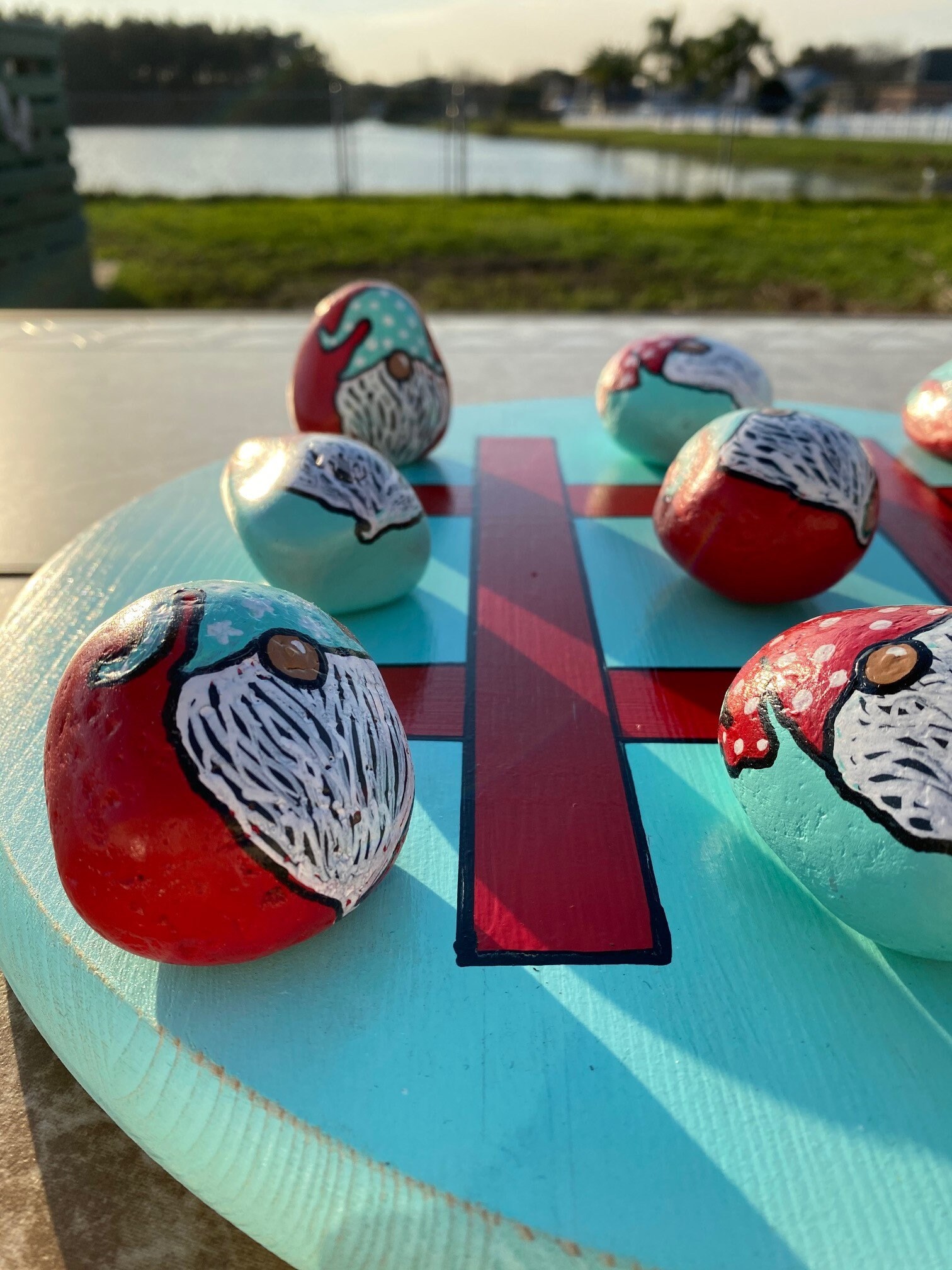 Rock Tic Tac Toe Board, Gnome Themed Tic-tac-toe Board, Hand-painted ...