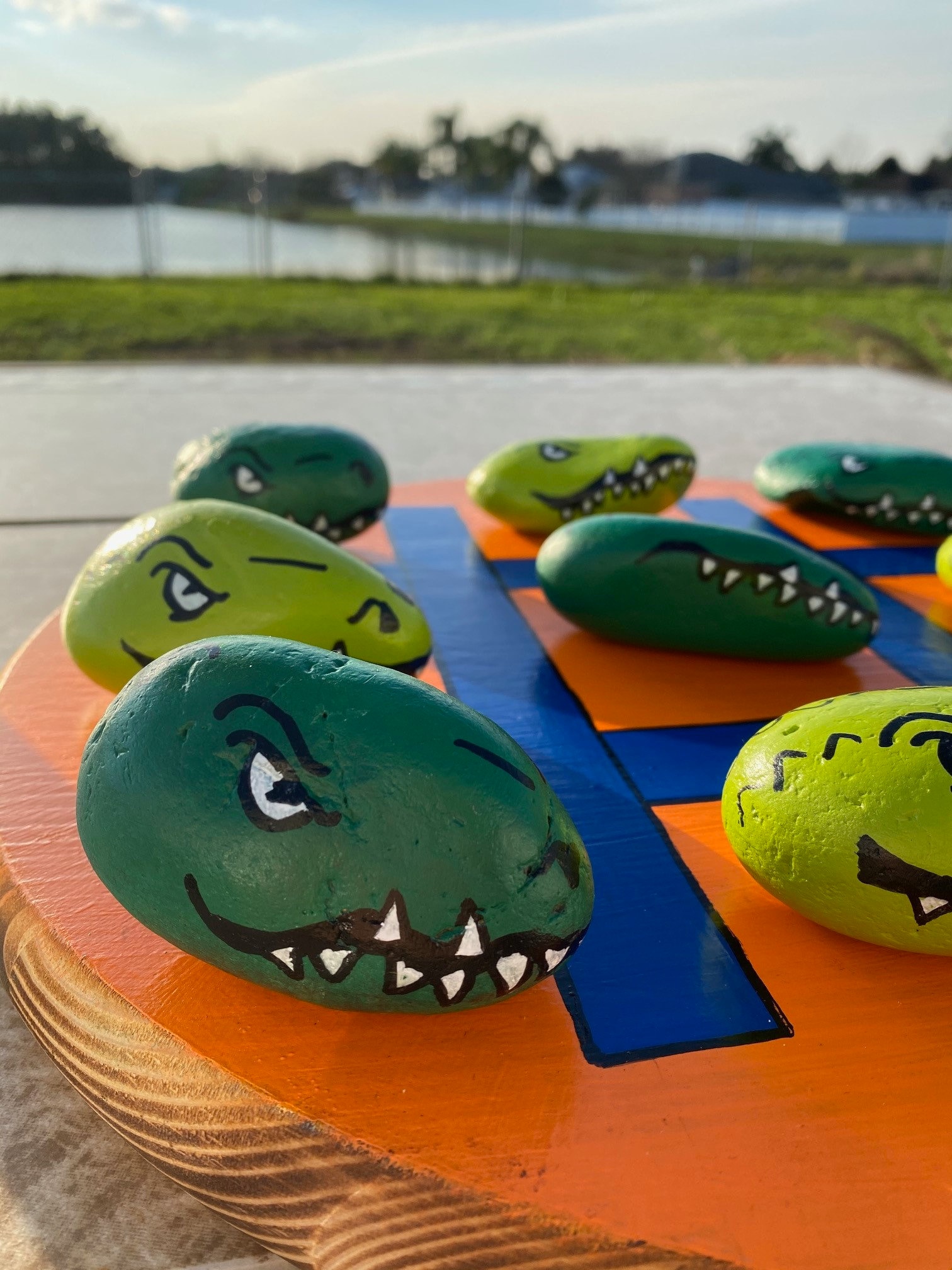 Rock Tic Tac Toe Board, Gator-themed Tic-tac-toe Board, Hand-painted ...
