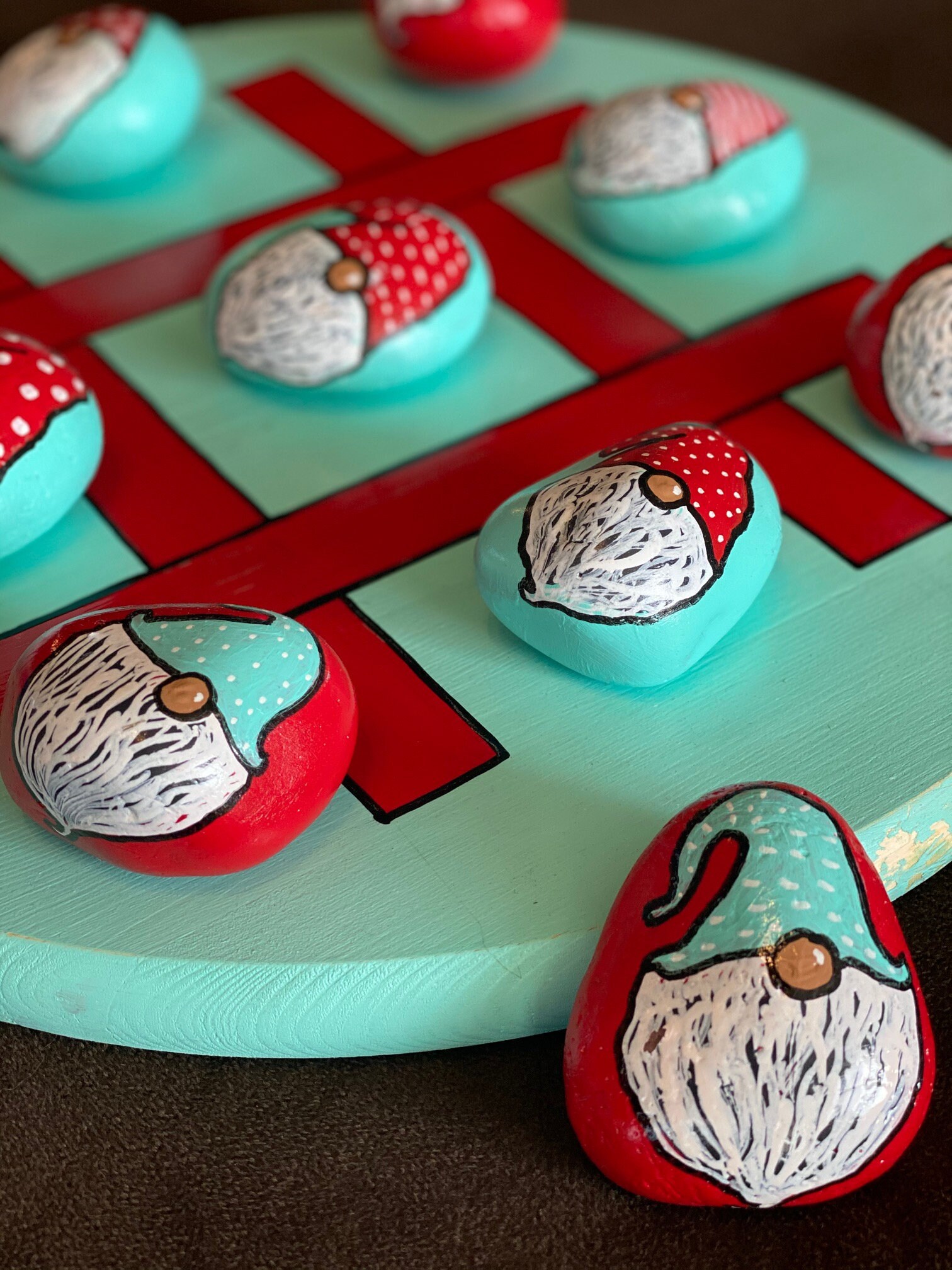 Rock Tic Tac Toe Board, Gnome Themed Tic-tac-toe Board, Hand-painted ...