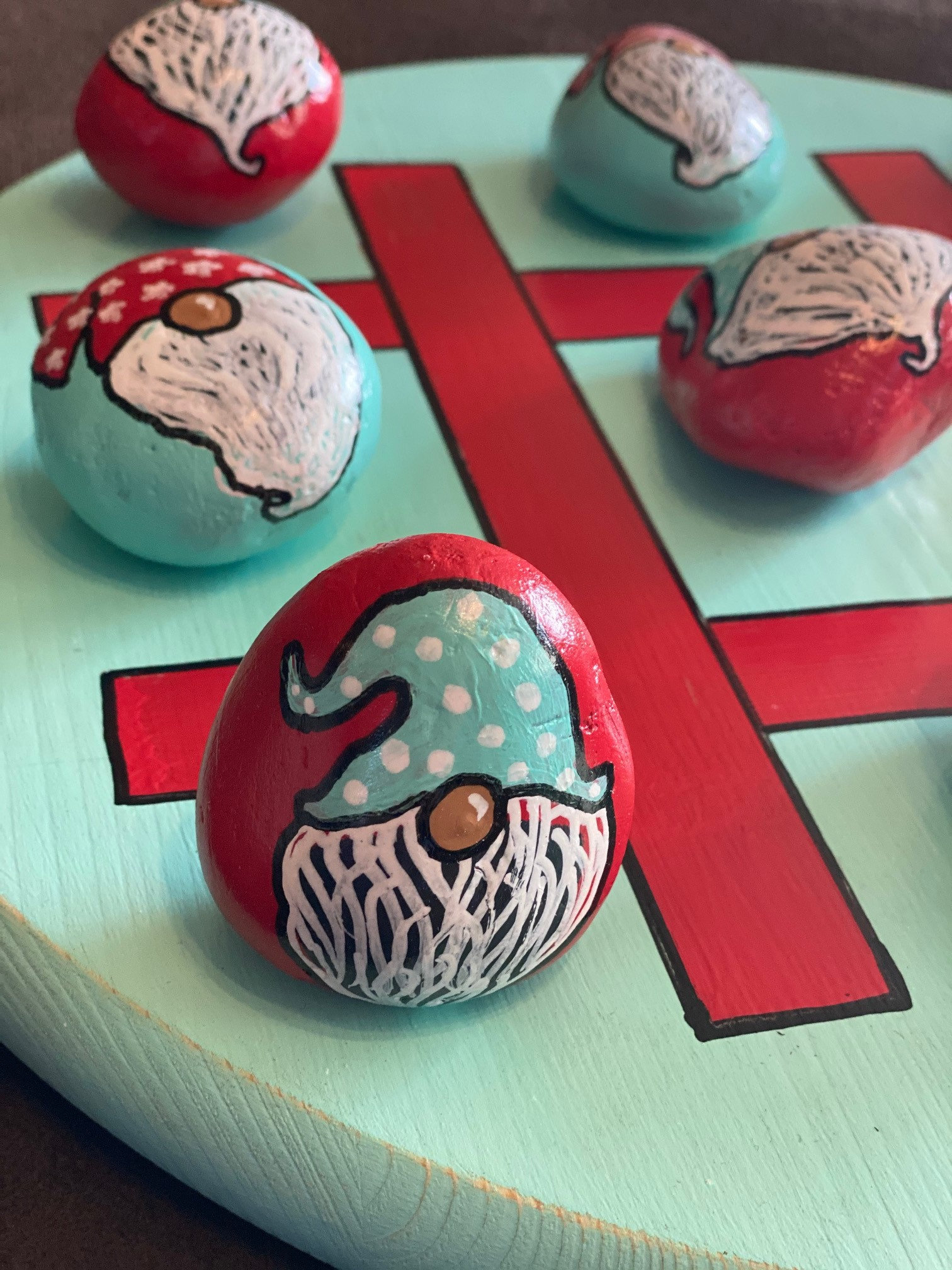 Rock Tic Tac Toe Board, Gnome Themed Tic-tac-toe Board, Hand-painted ...