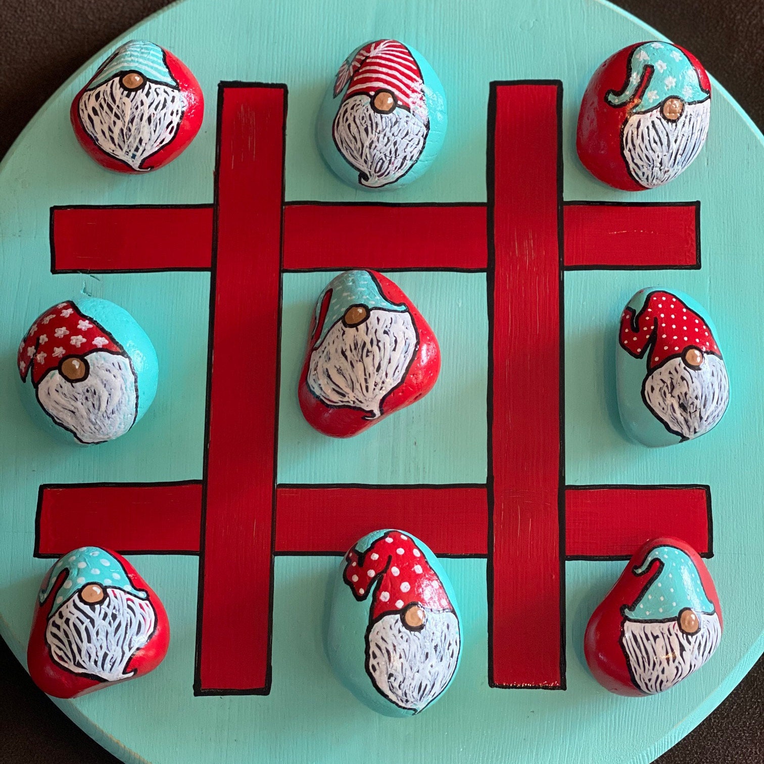 Rock Tic Tac Toe Board, Gnome Themed Tic-tac-toe Board, Hand-painted ...