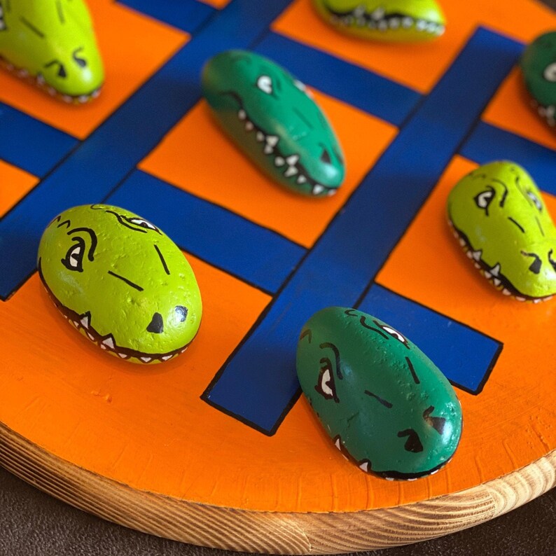 Rock Tic Tac Toe Board, Gator-themed Tic-tac-toe Board, Hand-painted ...