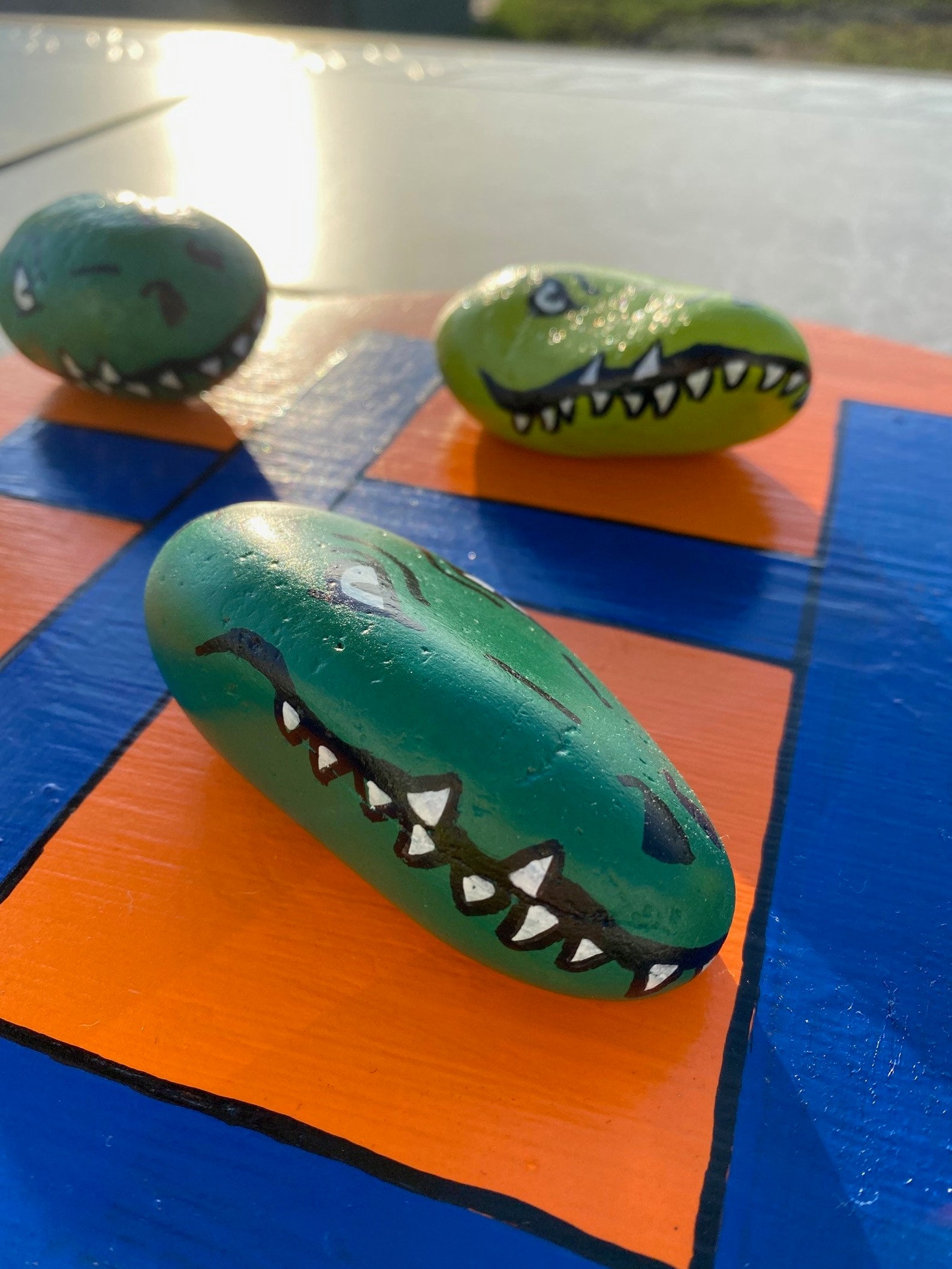 Rock Tic Tac Toe Board, Gator-themed Tic-tac-toe Board, Hand-painted ...