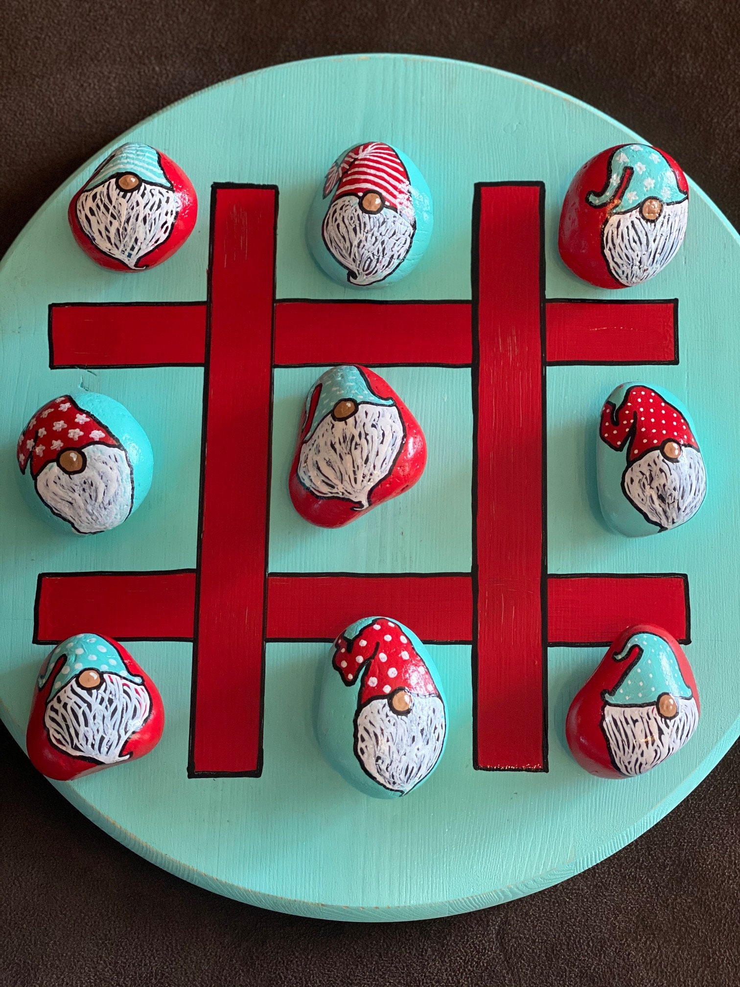 Rock Tic Tac Toe Board, Gnome Themed Tic-tac-toe Board, Hand-painted ...