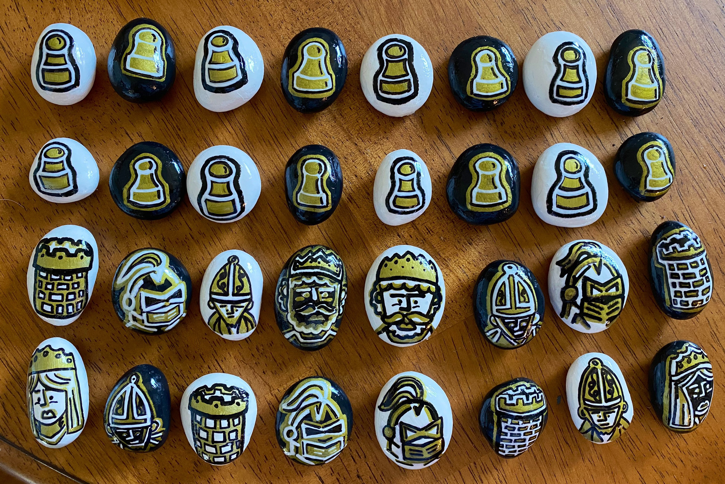 Rock Chess Hand-painted Chess Set With Wooden Hand-painted Board - Etsy