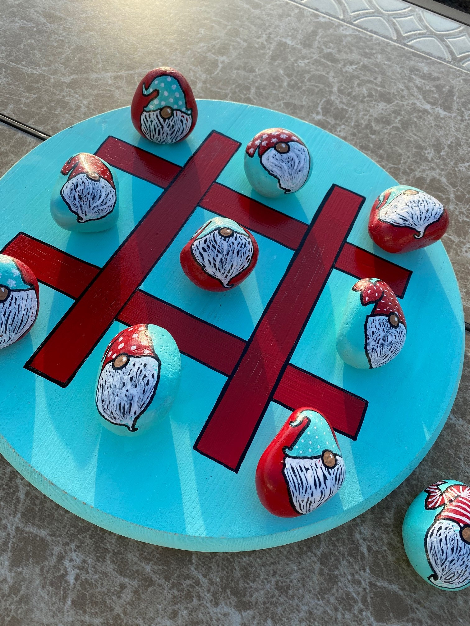 Rock Tic Tac Toe Board, Gnome Themed Tic-tac-toe Board, Hand-painted ...