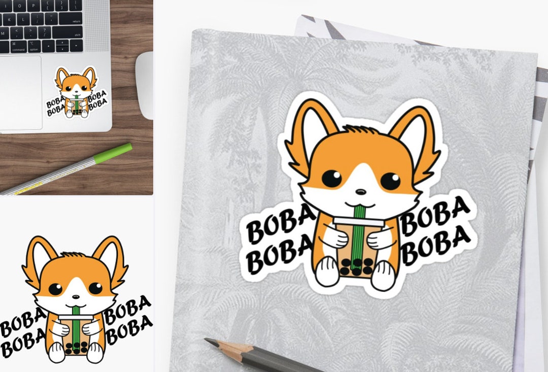 Bubble Tea Boba Corgi Sticker - Dye Cut High Quality Sticker (3'x2.8 ...