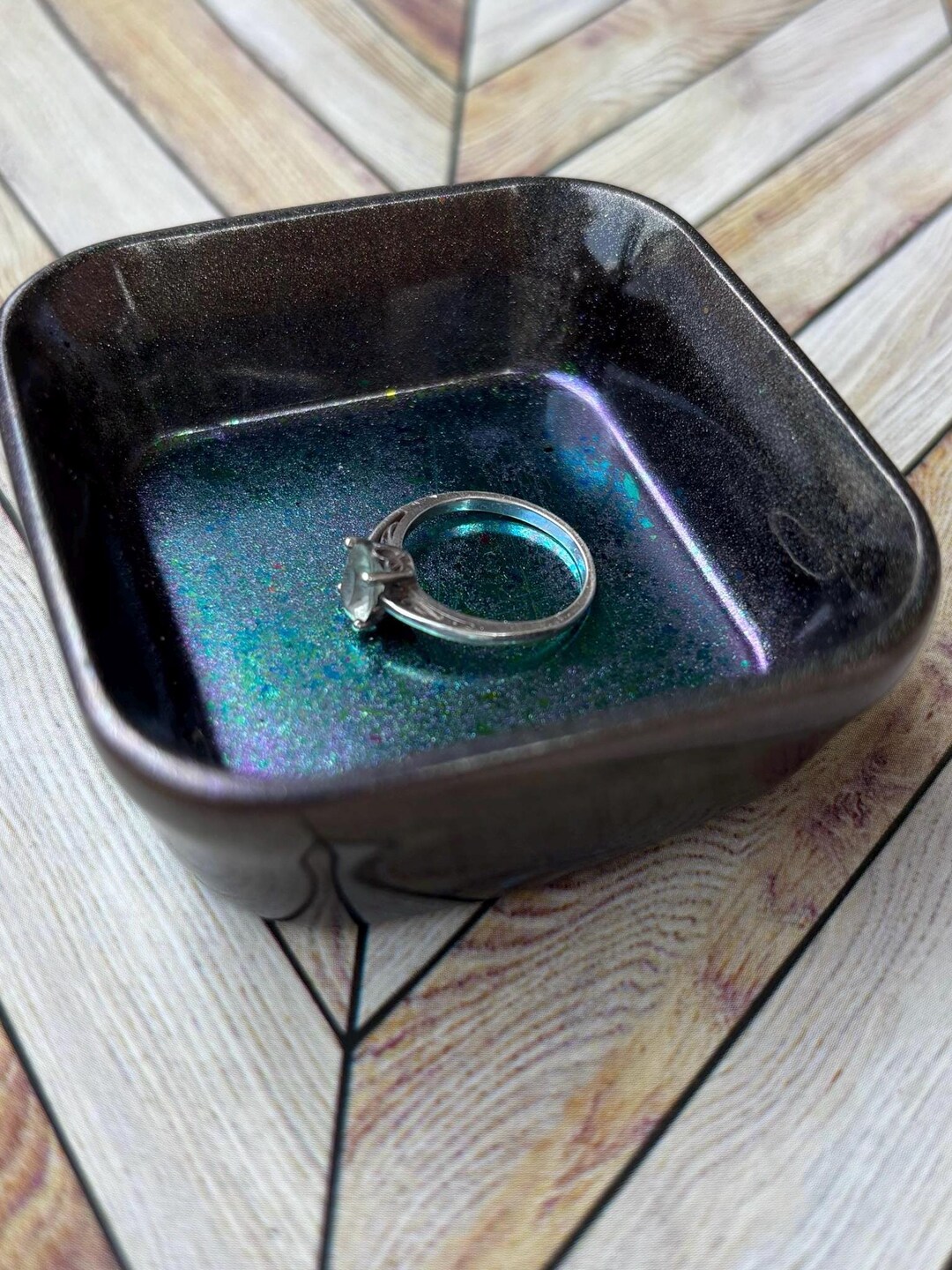 Iridescent Resin Trinket Dish – Holographic Square Tray, Handmade ...