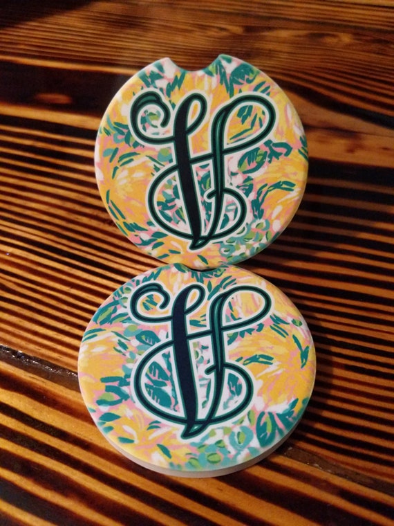 Monogram Sandstone car coaster preppy pattern | Etsy