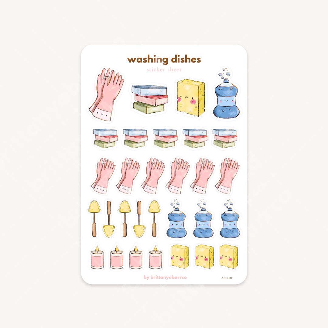 Washing Dishes Plans Sticker Sheet, Everyday Icons, Task Stickers ...